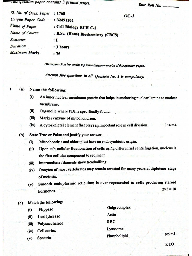 Cell Bio Previous Papers | PDF