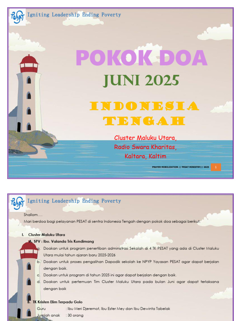 Pokok Doa Indonesia Tengah - Malut - Kaltara - Kaltim - Juni 2025 | PDF