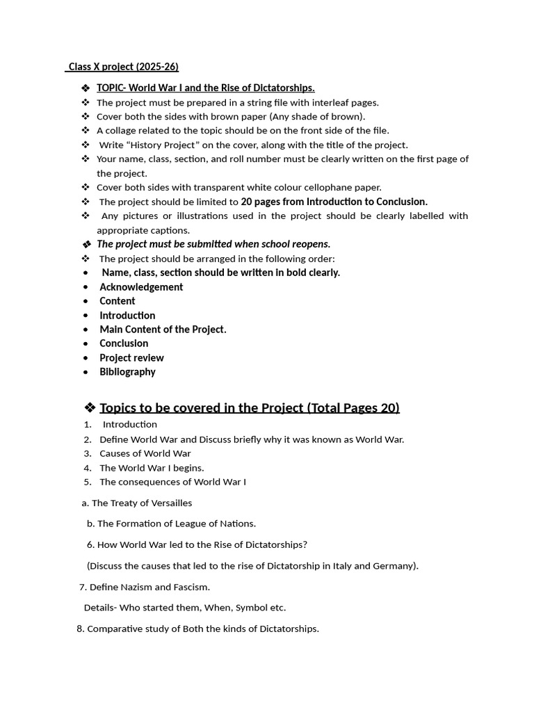 Class X Guidelines For History Project 2025-26 | PDF