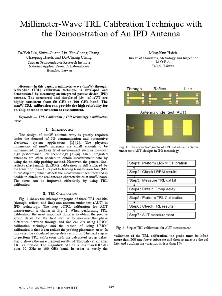 Millimeter-Wave TRL Calibration Technique With The Demonstration of An IPD Antenna | PDF ...