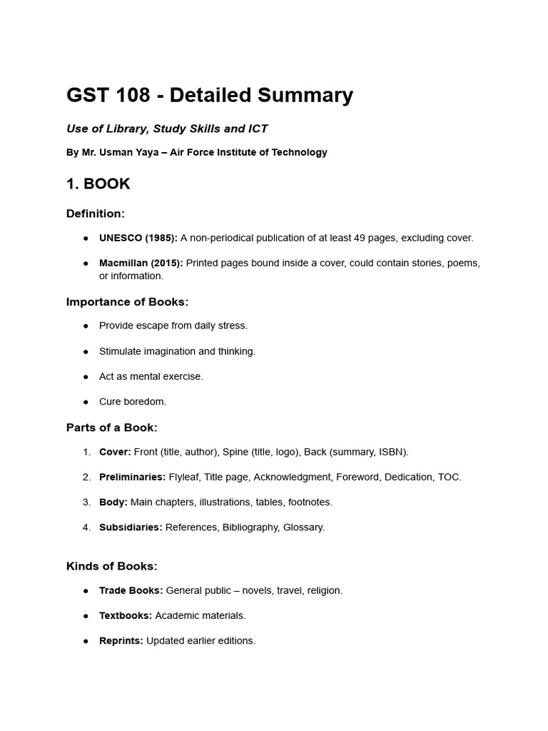 GST 108 - Detailed Summary | PDF | Books