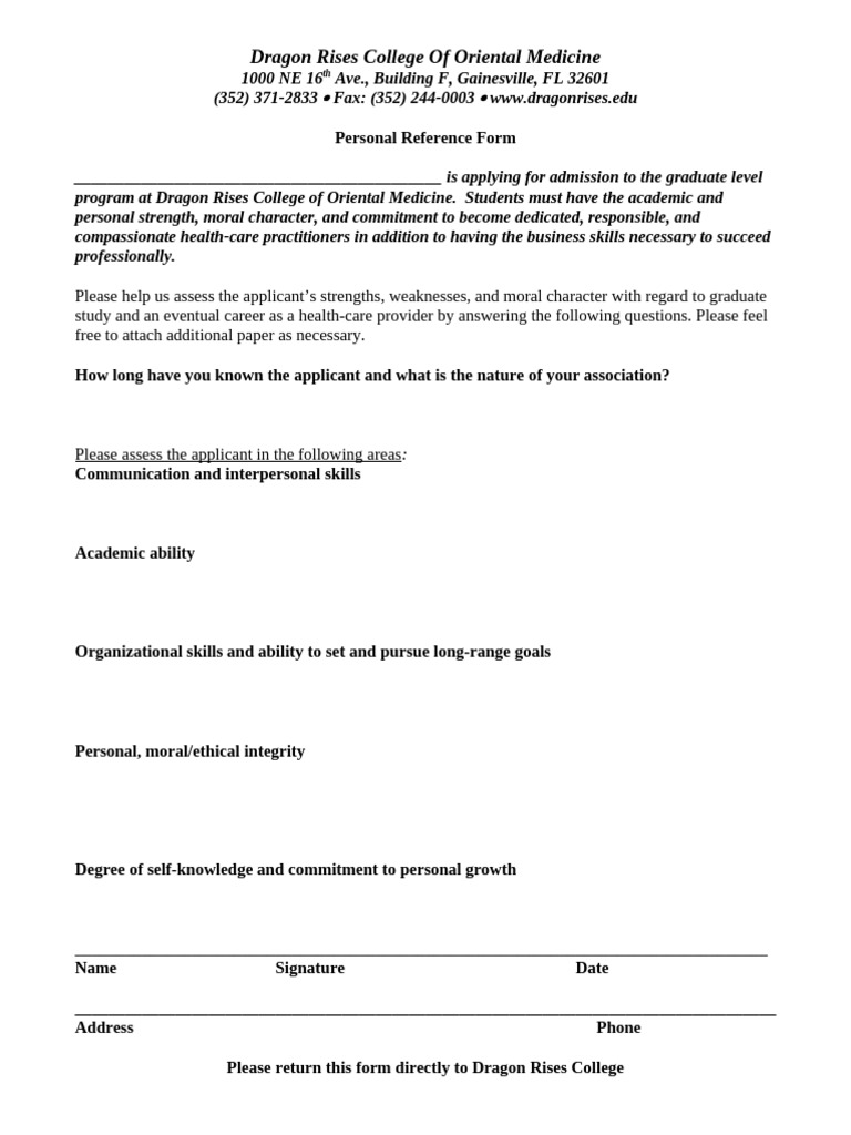 Letter of Reference Form | PDF