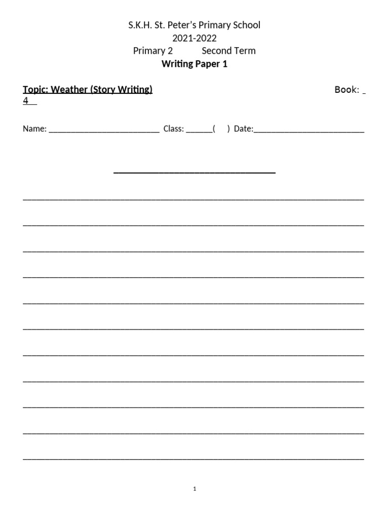 2021-2022 Writing Task P2 Term 1 Writing 1 Weather - Writing Paper ...
