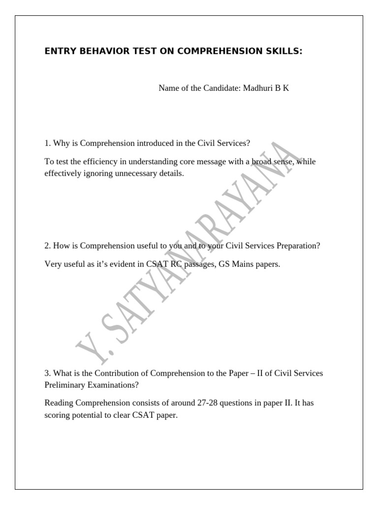 Entry Behaviour Test 2025 | PDF