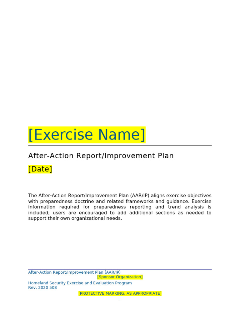 After Action Report Improvement Plan Improvement Planning HSEEP ...