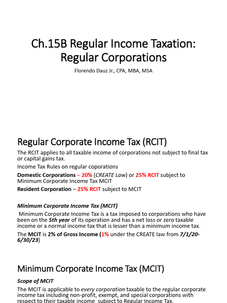 Regular Corporate Income Tax Overview | PDF | Income Tax | Corporate Tax
