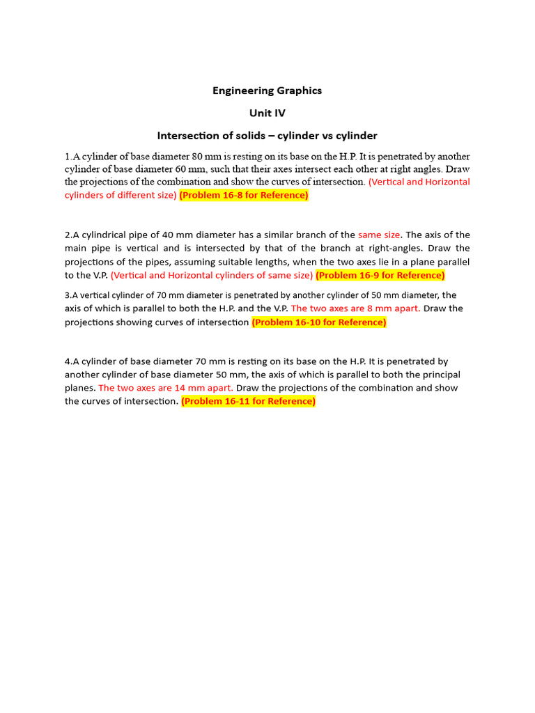 EG - Unit IV - Intersection of Solids - Practice - 09.05.2025 - Print | PDF