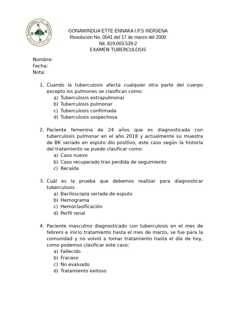 Examen y Diagnóstico de Tuberculosis | PDF | Tuberculosis ...