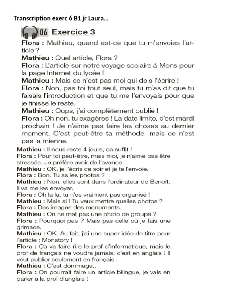 Transcription Exerc 6 B1 JR Laura | PDF