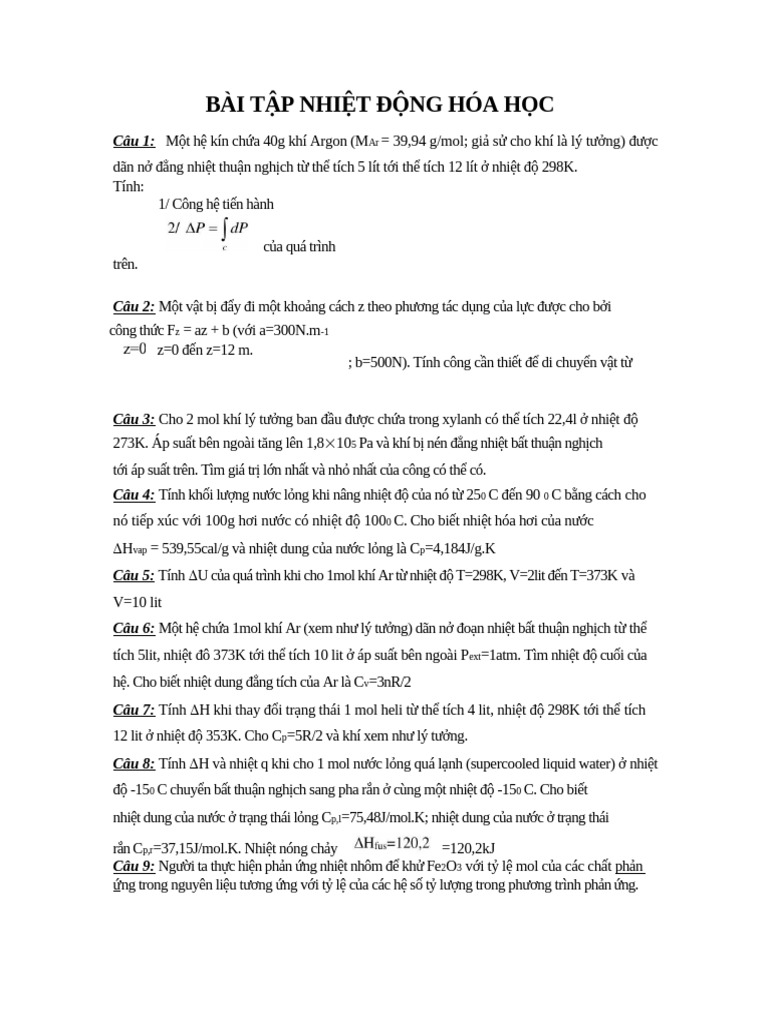 BT - HÓA LÝ 1-hk2 - 24-25 - Phan 1 | PDF