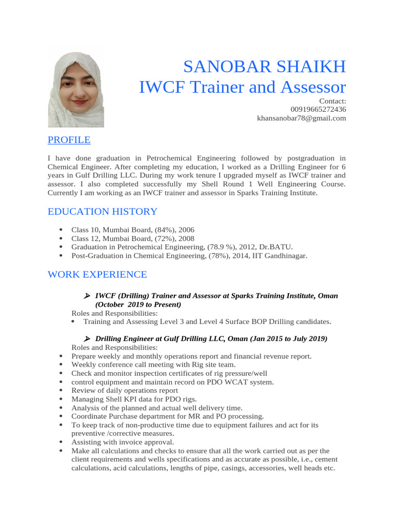 IWCF Trainer Profile: Sanobar Shaikh | PDF