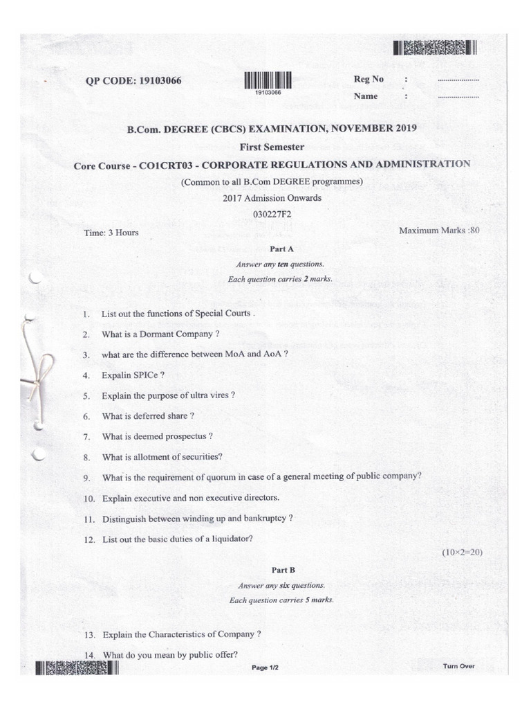 Corporate Regulations and Administration 1st Nov 2019 | PDF
