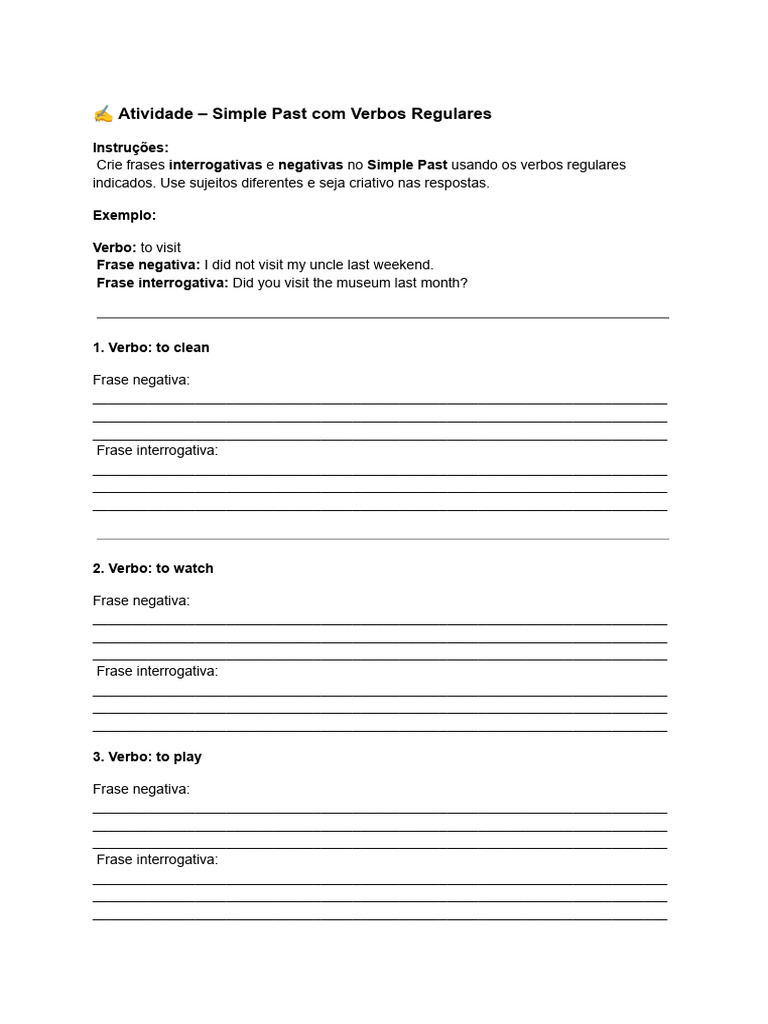 Atividade - Simple Past Com Verbos Regulares | PDF | Famílias ...
