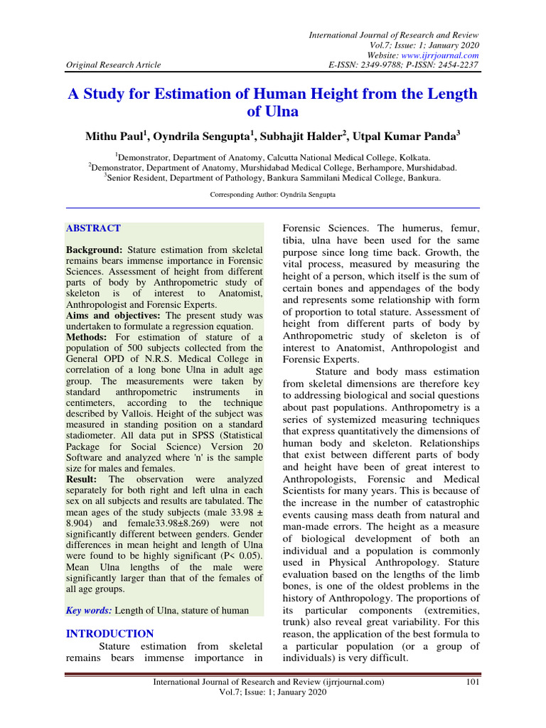 A Study For Estimation of Human Height F | PDF | Anthropometry ...