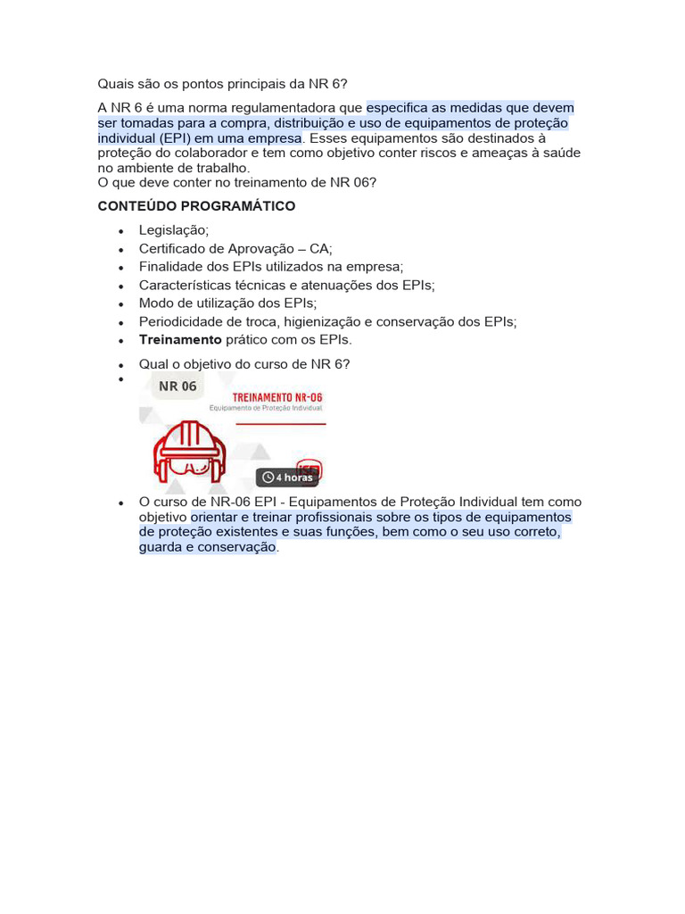 Principais Pontos da NR 6 sobre EPIs | PDF