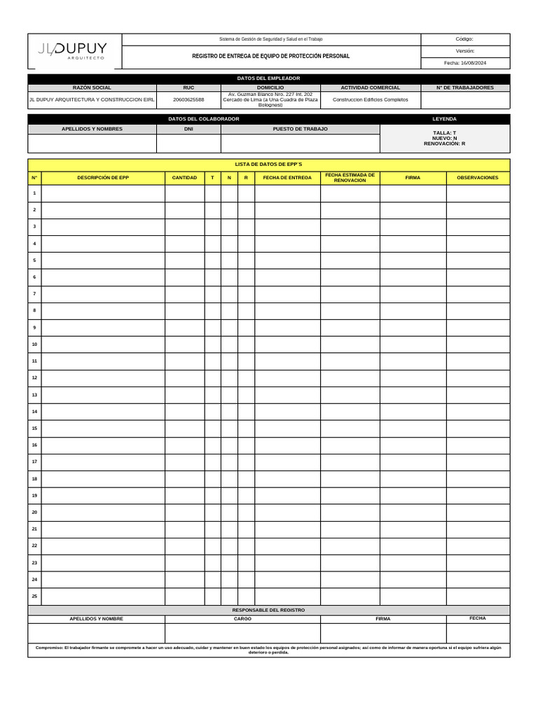 Registro de Entrega EPPs | PDF