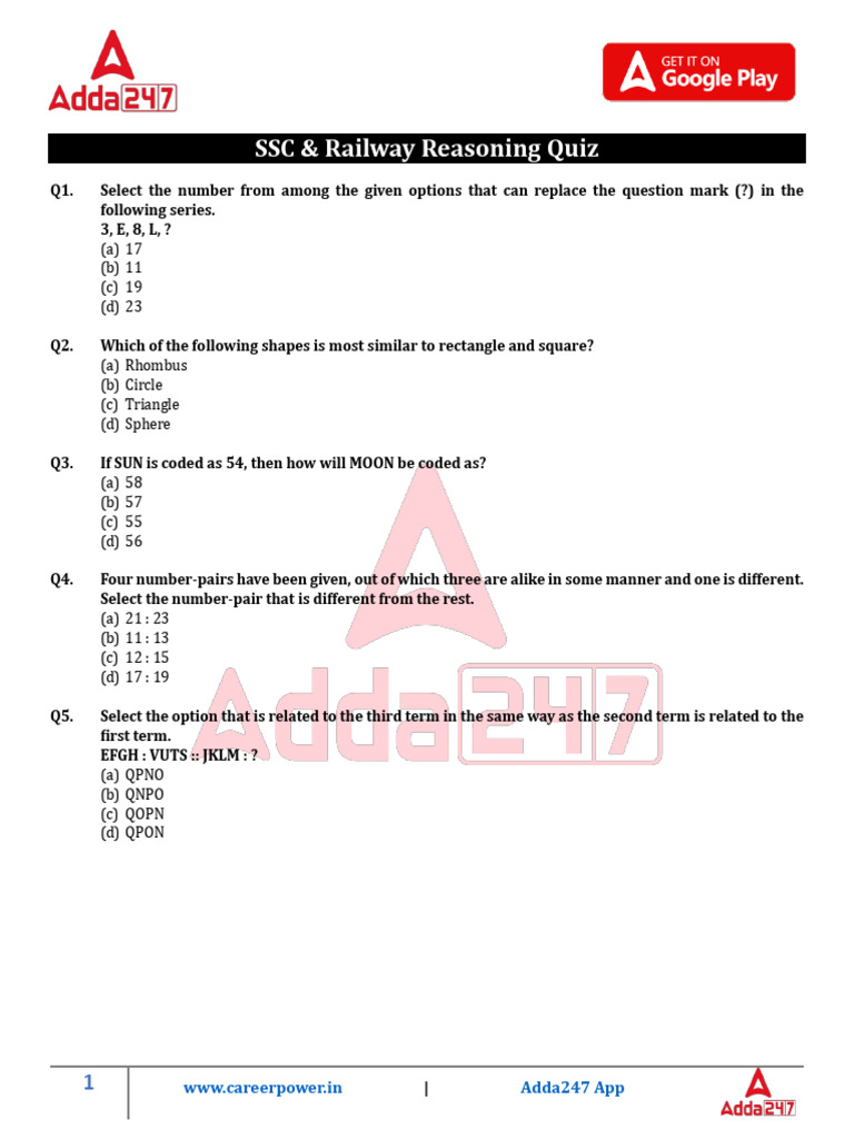 SSC & Railways Reasoning Quiz (Eng) File-3 | PDF | Rectangle | Shape