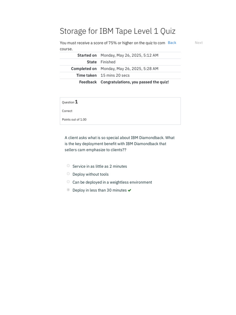 Storage For IBM Tape Level 1 Quiz - Attempt Review | PDF | Data | Computer Architecture