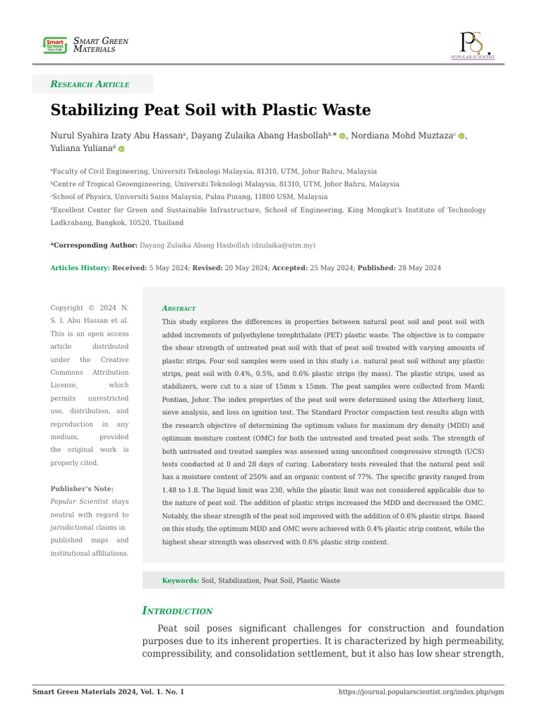Stabilizing Peat Soil With Plastic Waste | PDF | Soil | Peat
