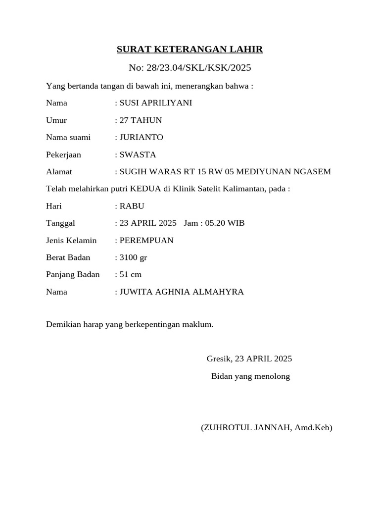 Surat Keterangan Lahir | PDF