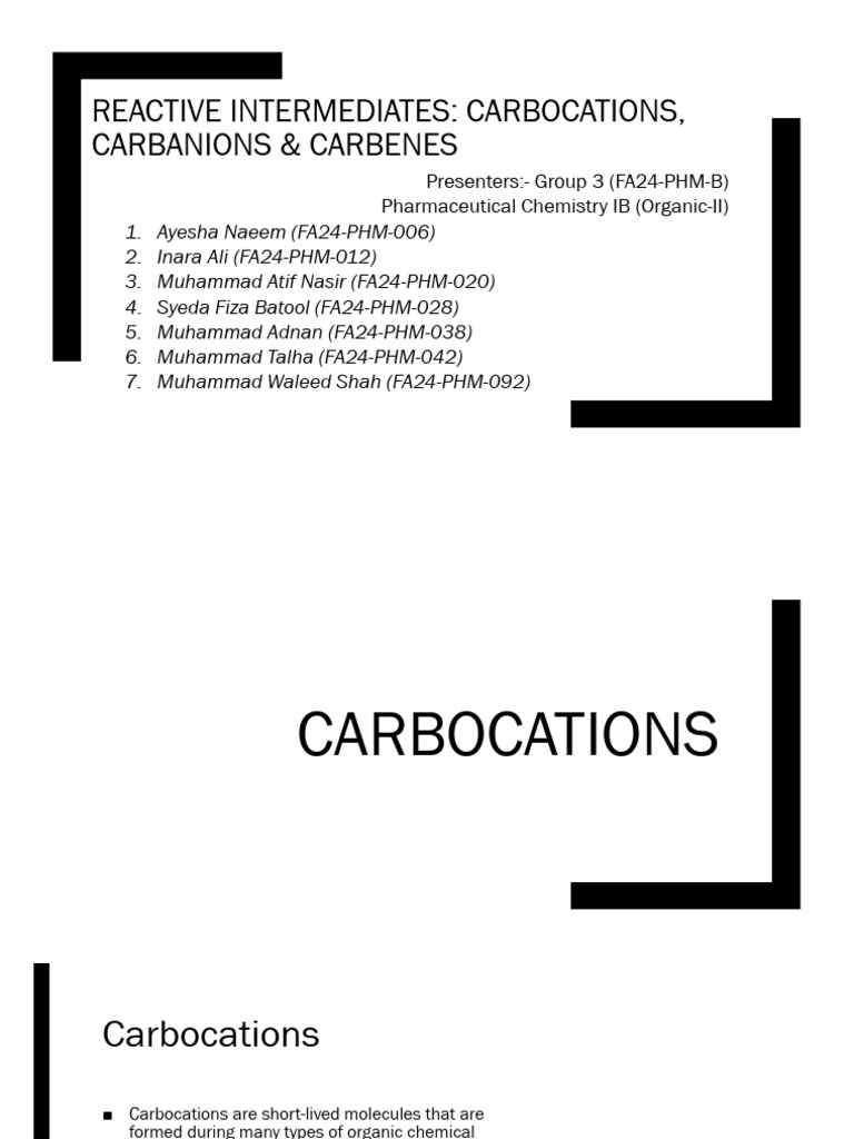 Reactive Intermediates (Carbocations, Carbanions, and Carbenes) | PDF ...