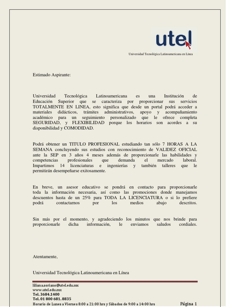 Carta de Presentación UTEL