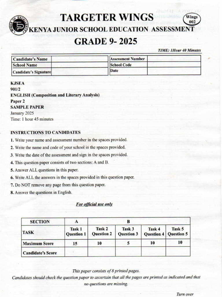 English Pp2 Grade 9 | PDF