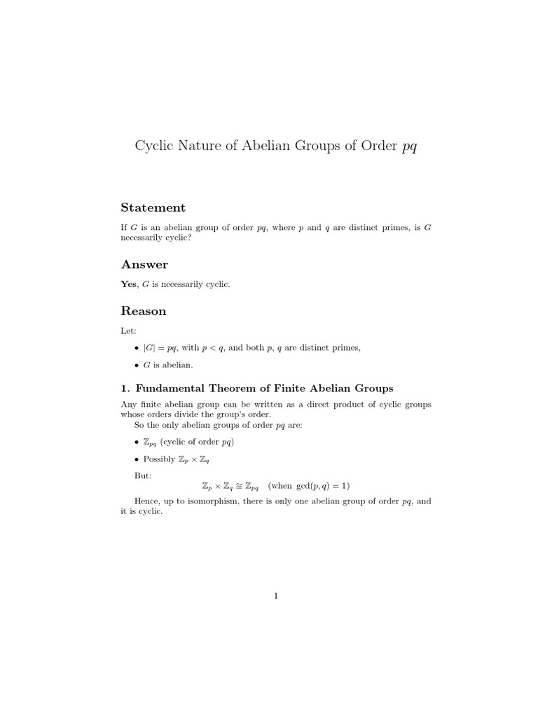 If G Is Group of Order PQ and It Is Ablian Then It Is Cyclic | PDF