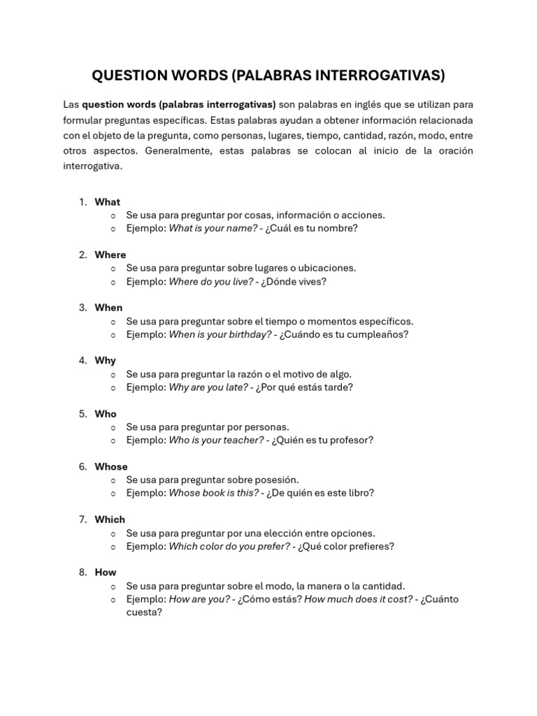 Question Words | PDF