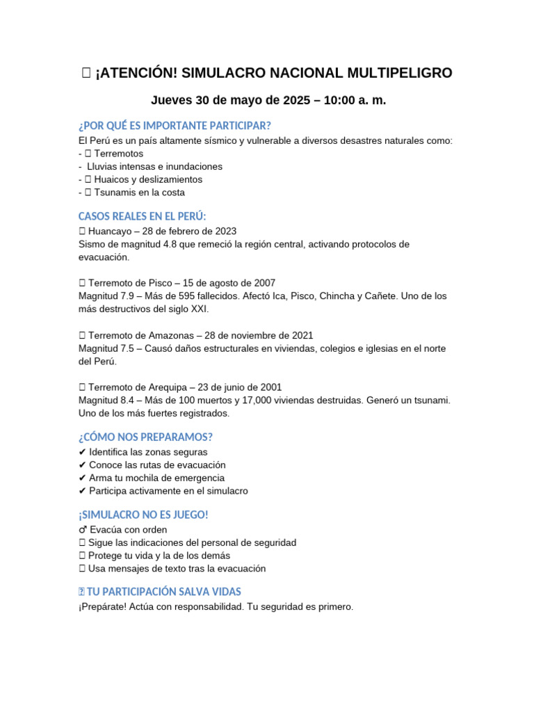 Afiche Simulacro Multipeligro 2025 | PDF