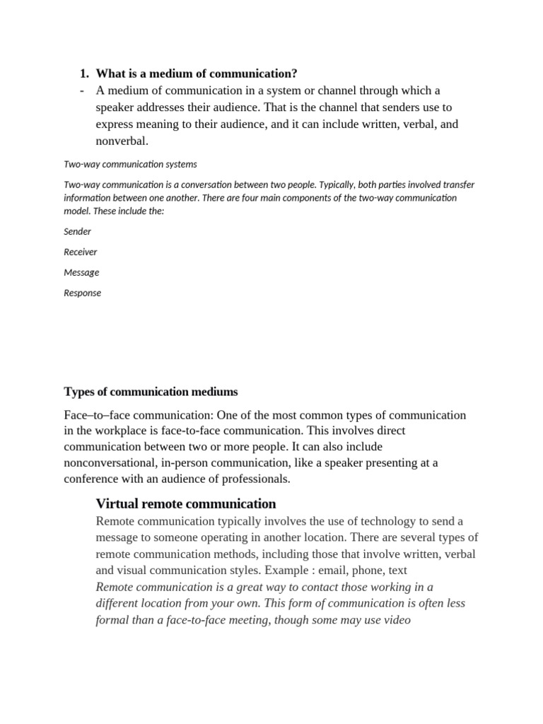 Understanding Communication Mediums | PDF | Communication | Nonverbal ...