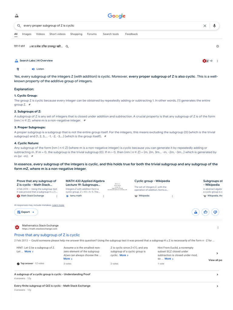 Every Proper Subgroup of Z Is Cyclic - Google Search | PDF | Group (Mathematics) | Mathematics