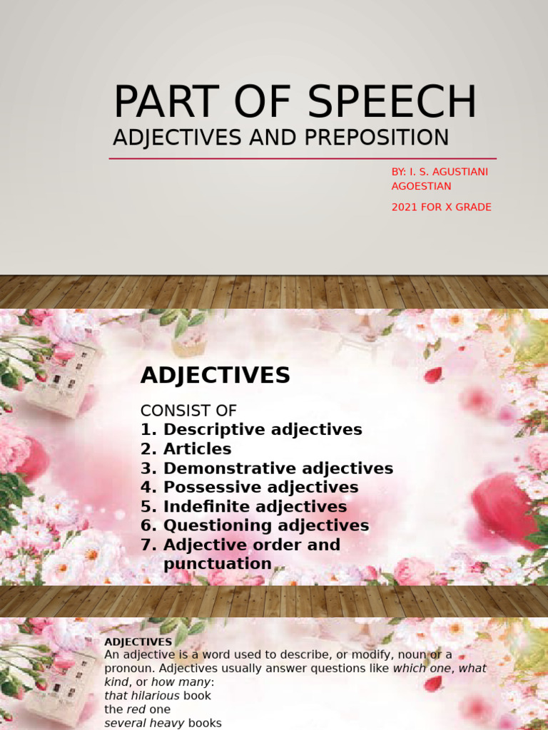 Part of Speech Adjectives and Preposition | PDF | Adjective | Verb