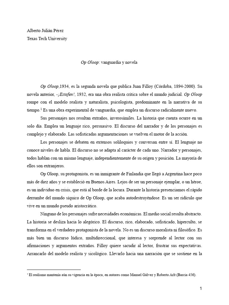 Análisis de "Op Oloop" de Juan Filloy | PDF | Novelas | Vanguardia