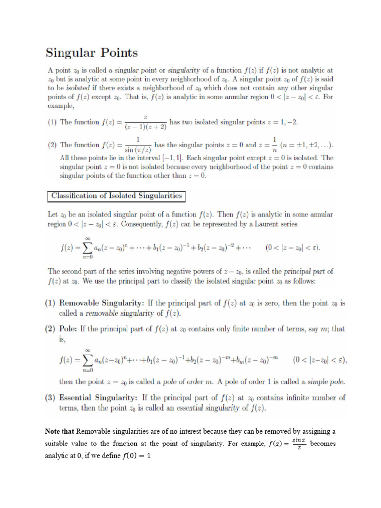 Singularities and Residues Sem 2 | PDF | Analytic Function ...