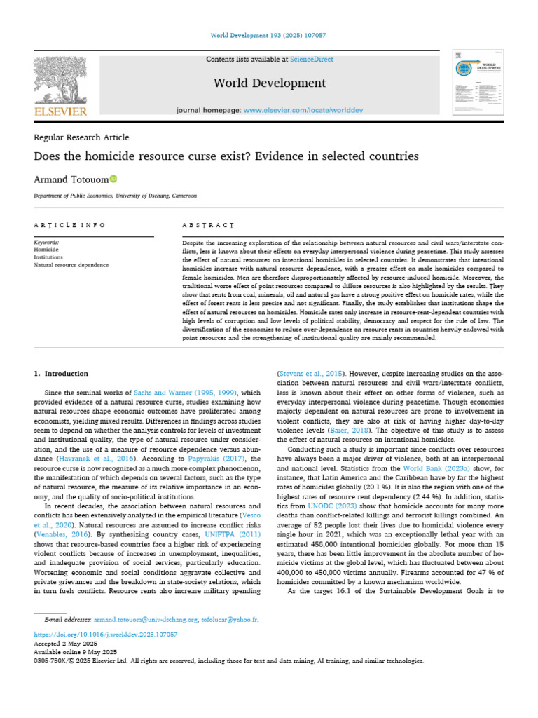 Does The Homicide Resource Curse Exist - Evidence in Selected Countries ...