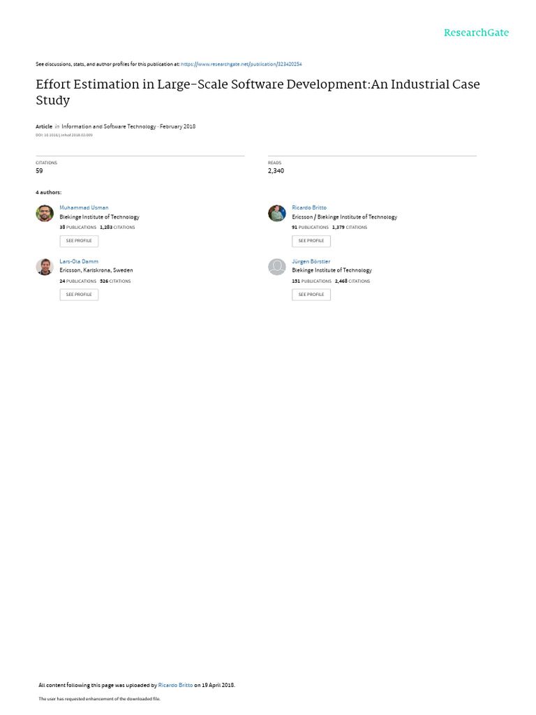 5 SEC - Usman, Britto, Damm & Börstler - Effort Estimation in Large-Scale Software DevelopmentAn ...