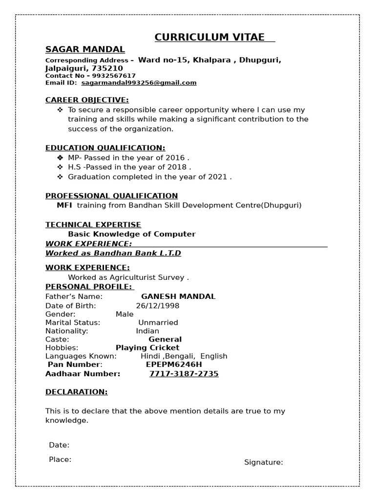 Sagar Mandal CV | PDF