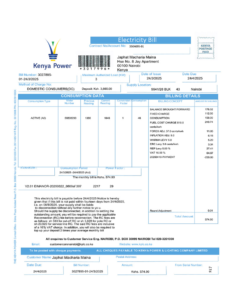 Utility Bills Kenya Kenya Power Electricity Bill - PDF 20250520 155142 ...
