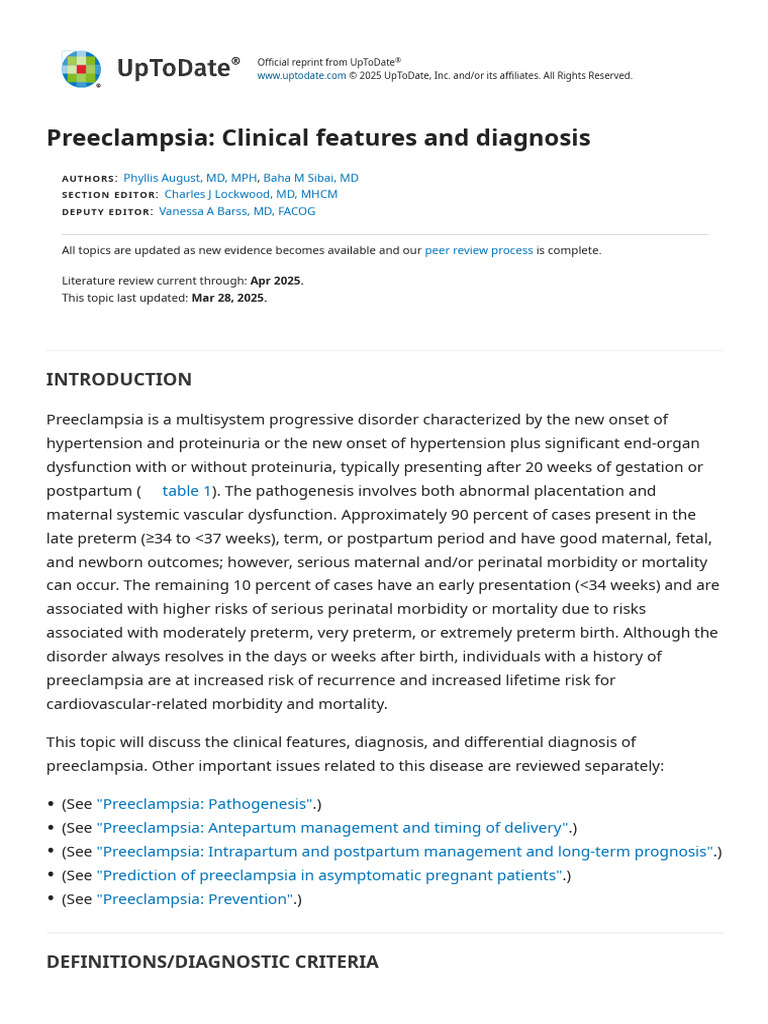 Preeclampsia_ Clinical Features and Diagnosis | PDF | Hypertension ...