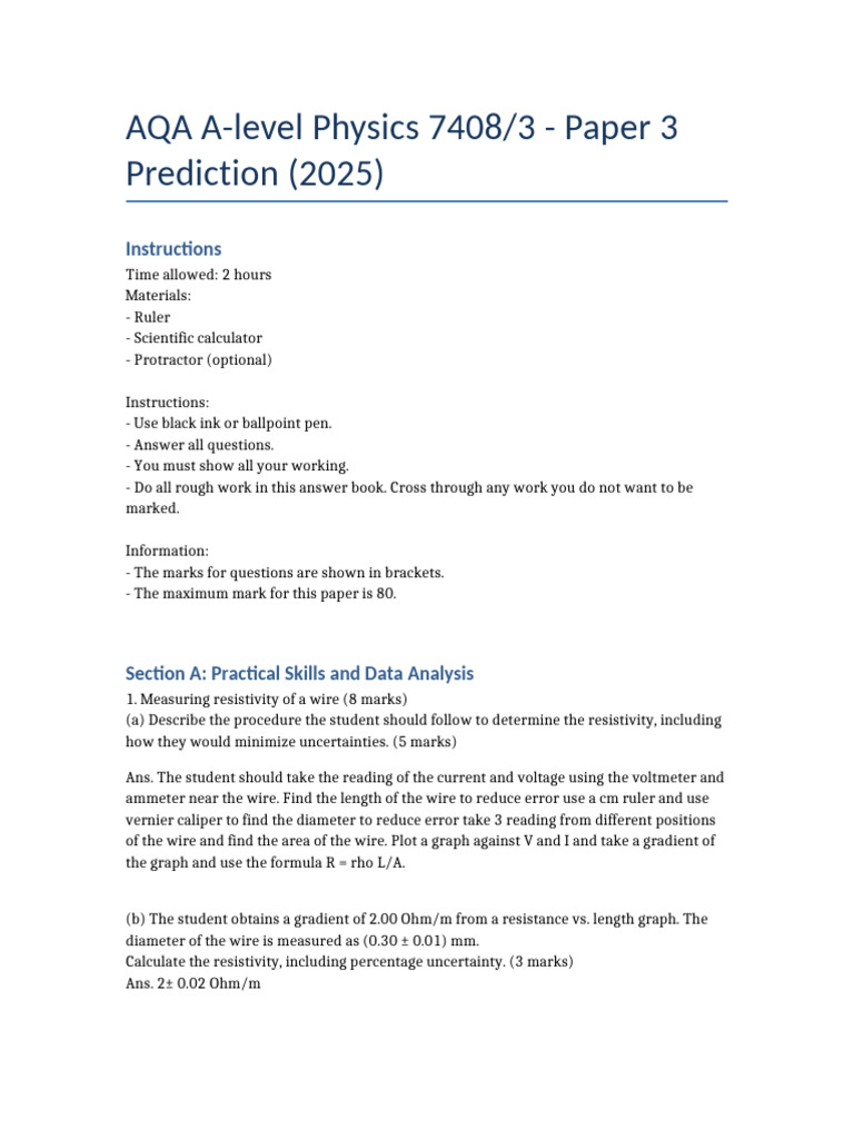 AQA Physics Paper3 2025 Prediction | PDF | Stars | Gamma Ray