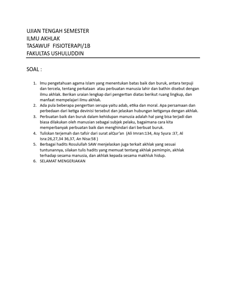 Uts Ilmu Akhlak TP 1b | PDF