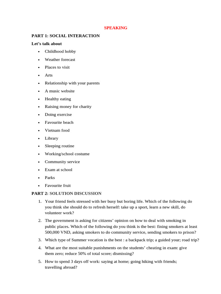 Topics for b1-c1 Speaking-writing Practice | PDF | English Language