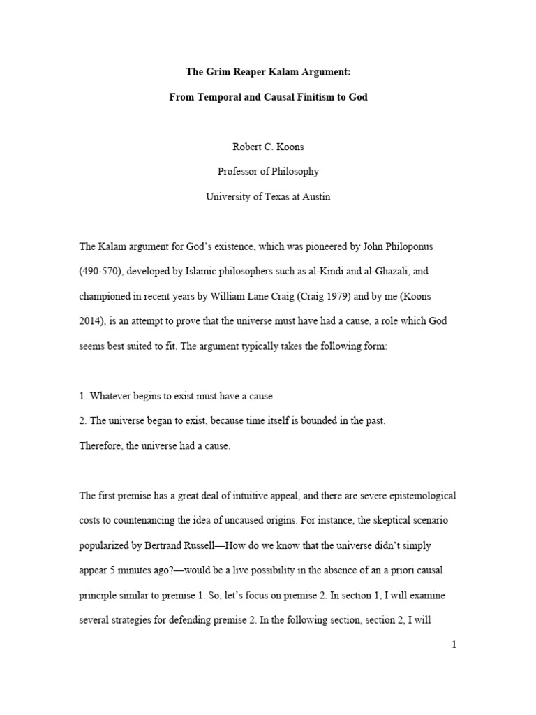 Kalam Argument and Causal Finitism | PDF | Causality | Metaphysics