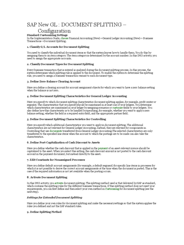 Sap New GL: Document Splitting - Configuration: Choose | PDF | Business ...