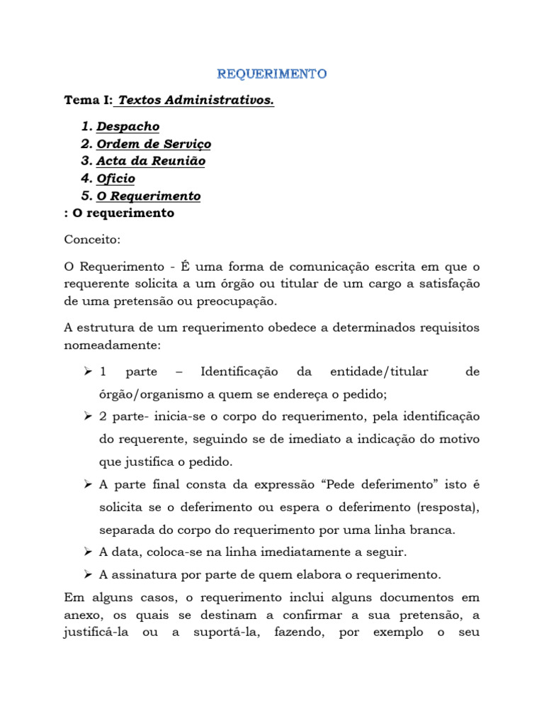 Estrutura e Exemplo de Requerimento | PDF