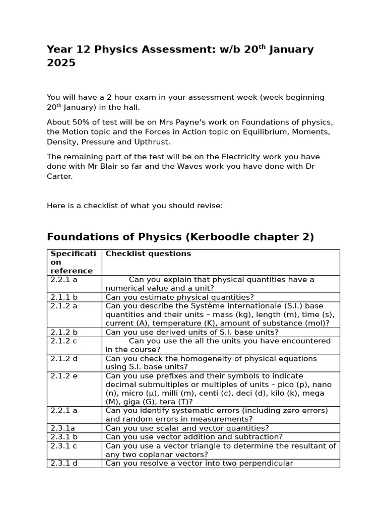 Year 12 Physics Exam Revision Guide | PDF | Force | Acceleration