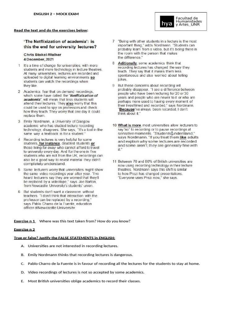 Mock Exam English 2 November 2024 | PDF | English Language | Languages