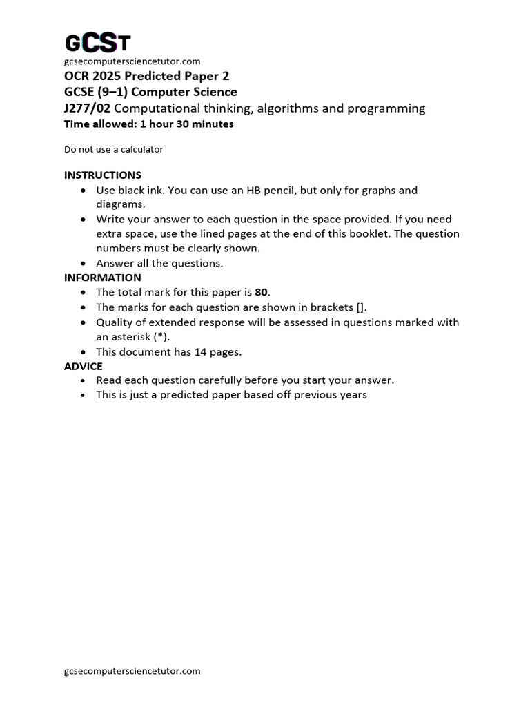 OCR Predicted Paper 2 2025 | PDF | Applied Mathematics | Computer Programming