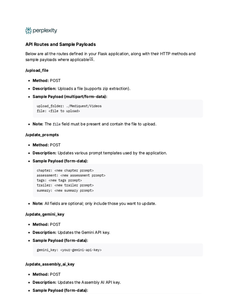 API Routes and Sample Payloads | PDF | Computer File | Software Engineering